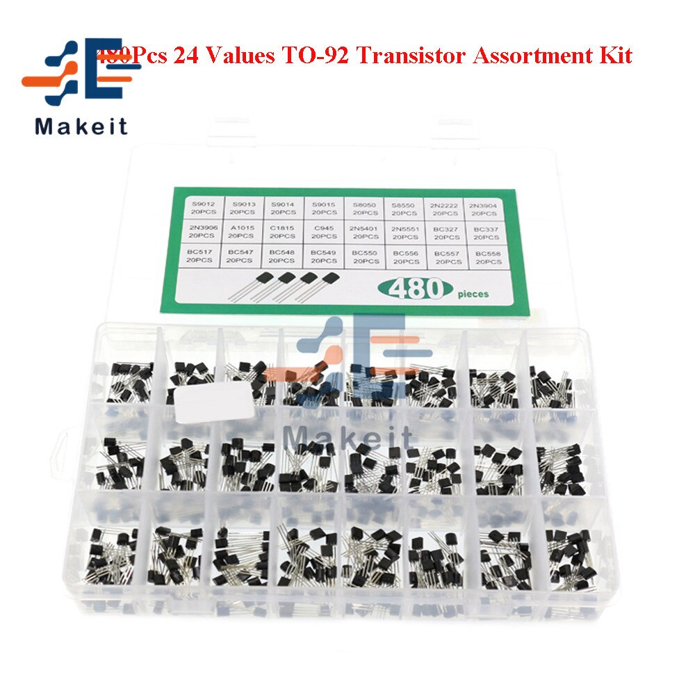 480Pcs/lot 24 Values TO-92 Transistor Triode Assortment Box Kit BC327 BC337 2N2222 3904 3906 ...