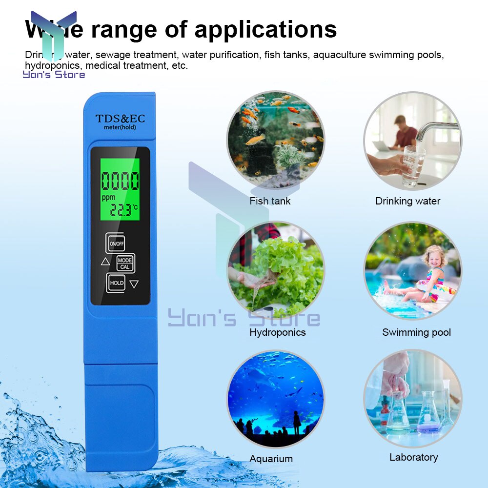 3 in 1 PH Meter TDS/EC/TEMP Water Quality Temperature Tester Swimming ...