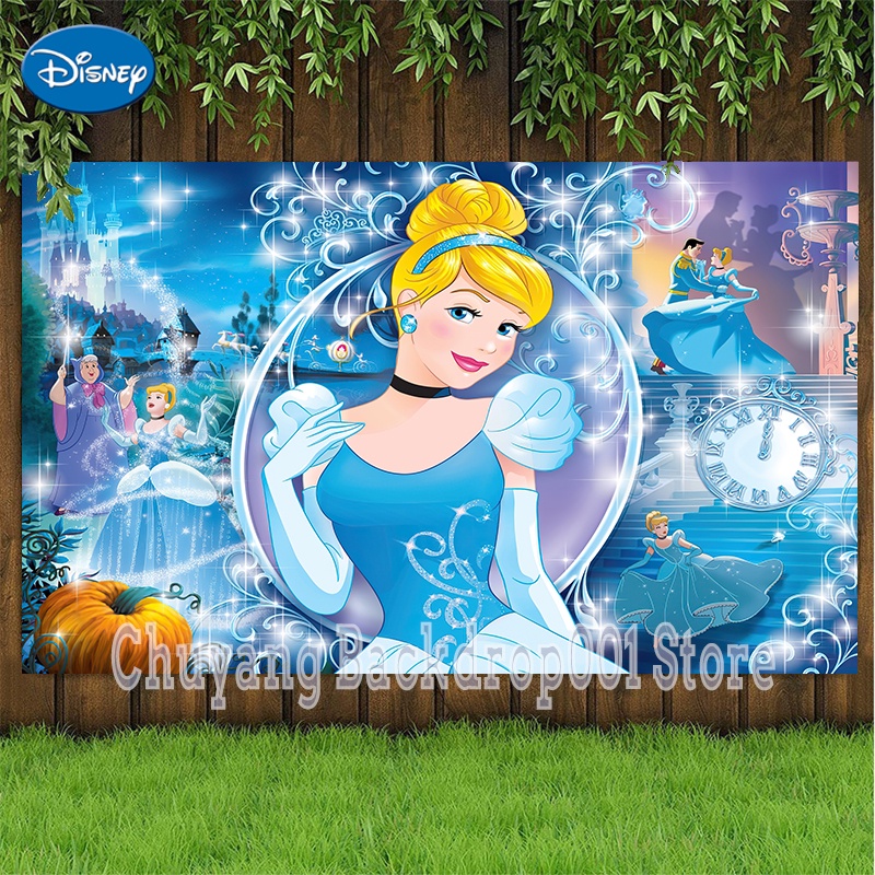 Disney Blue Dress Blonde Princess Backdrop Girls Birthday Party Decor ...