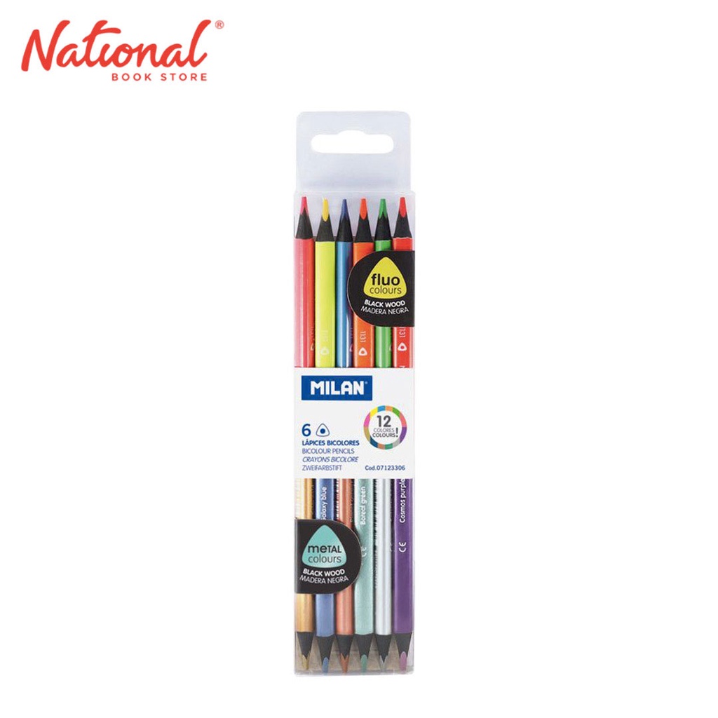 Milan Double-Ended Colored Pencil 07123306 6 Fluo & Metallic Colors ...