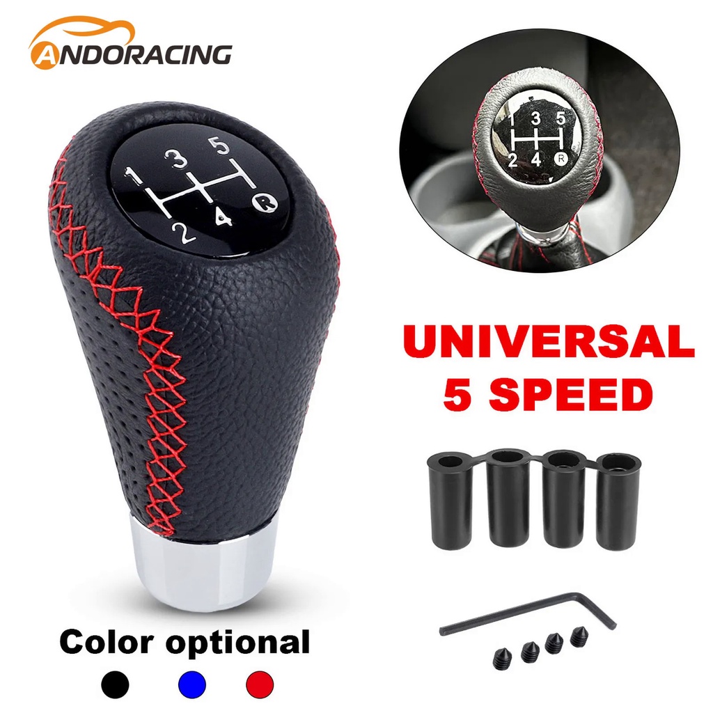 5 Speed Gear Shift Knob Universal Manual Leather Red Stitch Car Gear ...