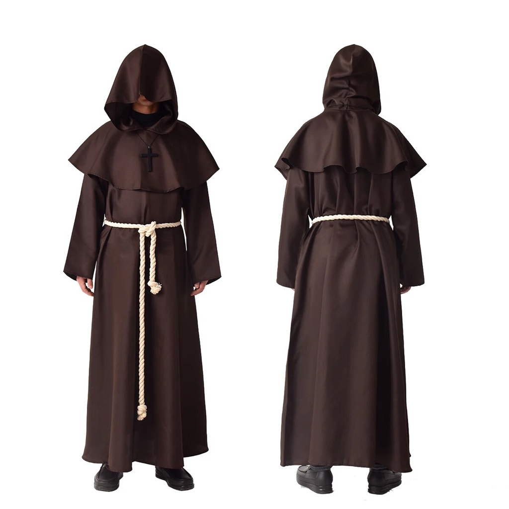 Priest Costume Men Medieval Cowl Mantle Monk Cross Hooded Cloak Friar ...