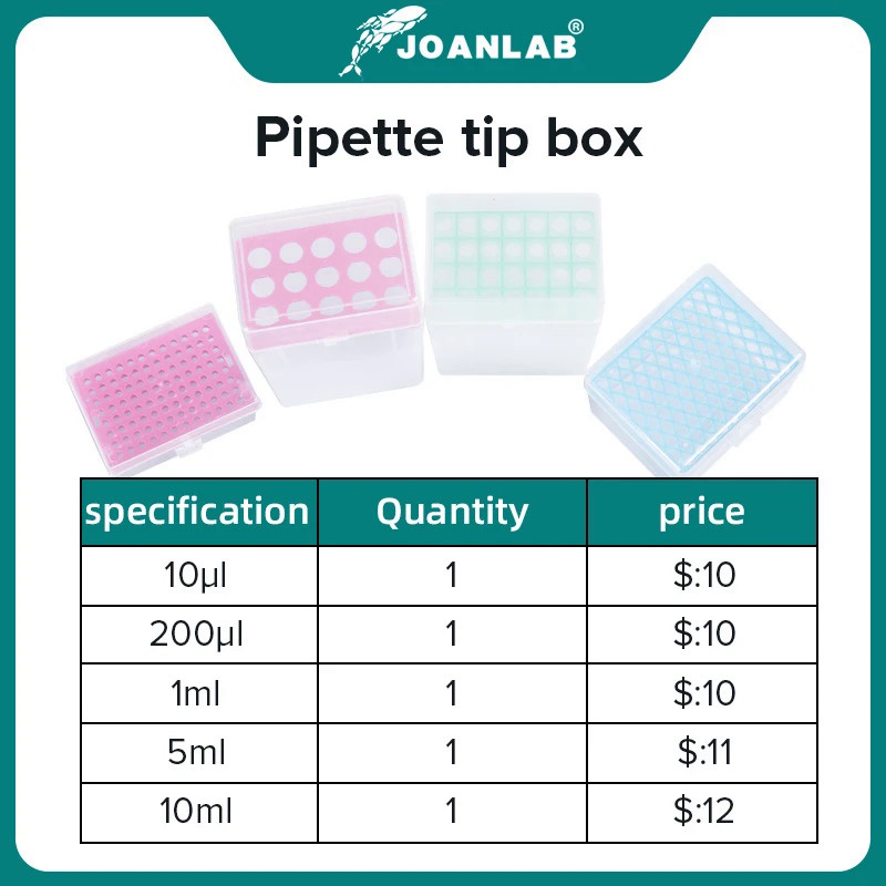 JOANLAB Official Store Laboratory Pipette Tip Box 10ul 200ul 1ml 5ml 10ml Micropipette Plastic ...