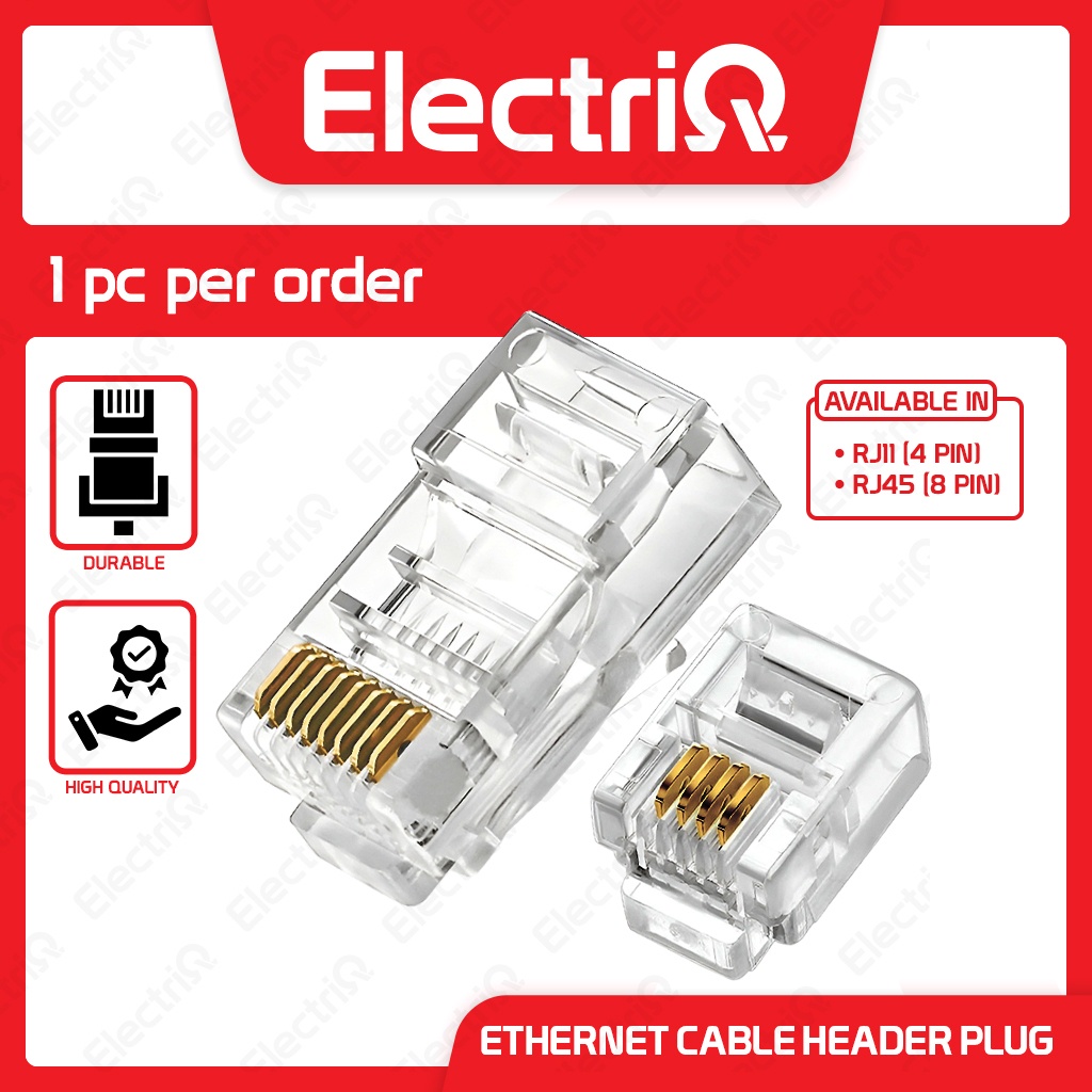 Electriq Crystal Plug Connector 8P8C/6P4C Pin Modular Ethernet Cable ...