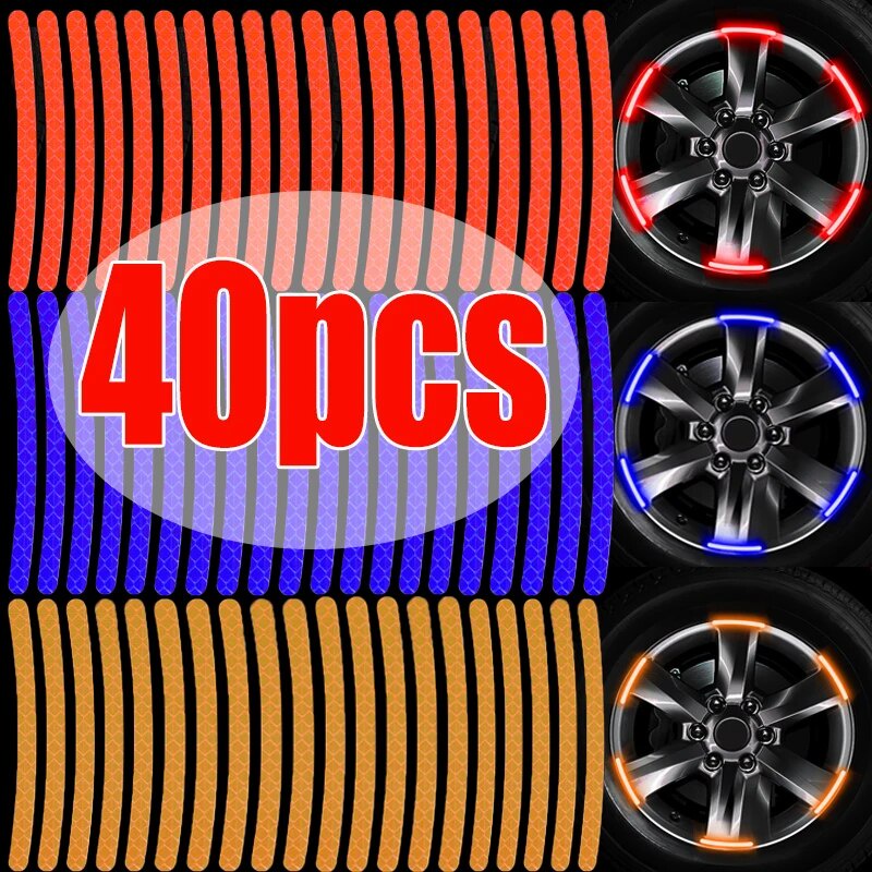 ☝40/20pcs Car Tire Rim Reflective Sticker Night Safety Warning Strip ...