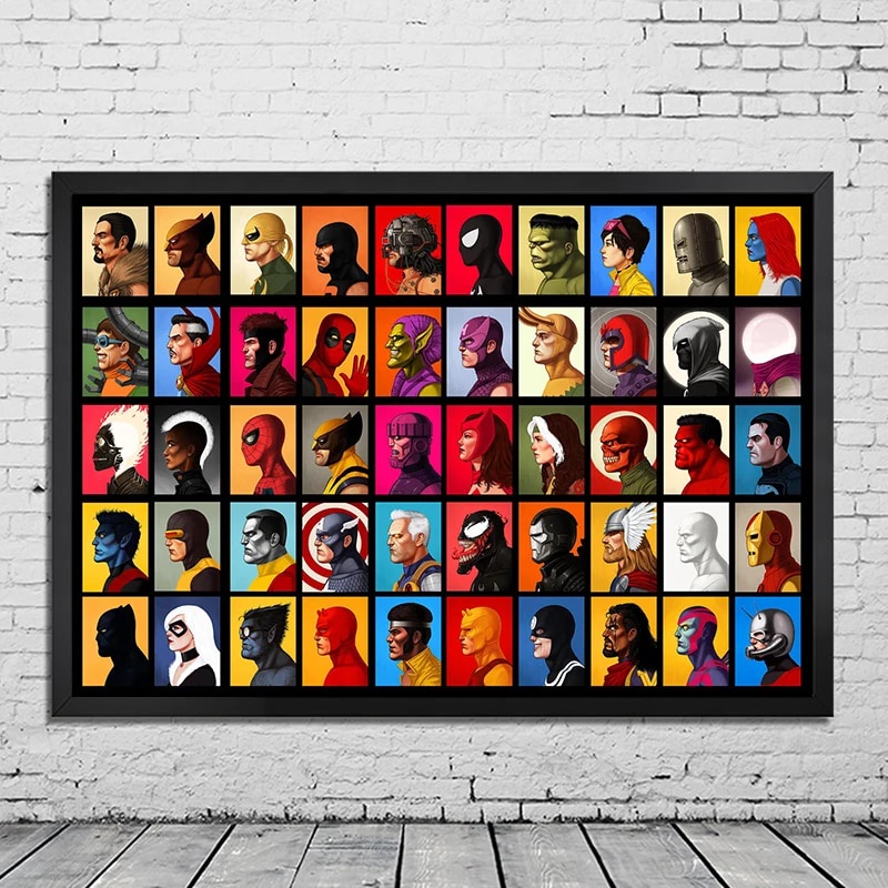 Marvel Canvas Wall Art Super Hero Head Characters Poster Canvas ...