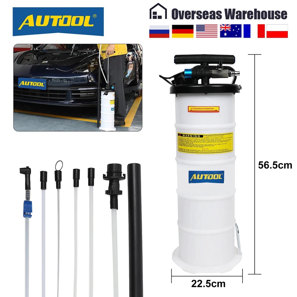 AUTOOL 6.5L Pneumatic and Manual Brake Bleeder Pumping Fluid Pump Kit Oil Change Purge Tank ...