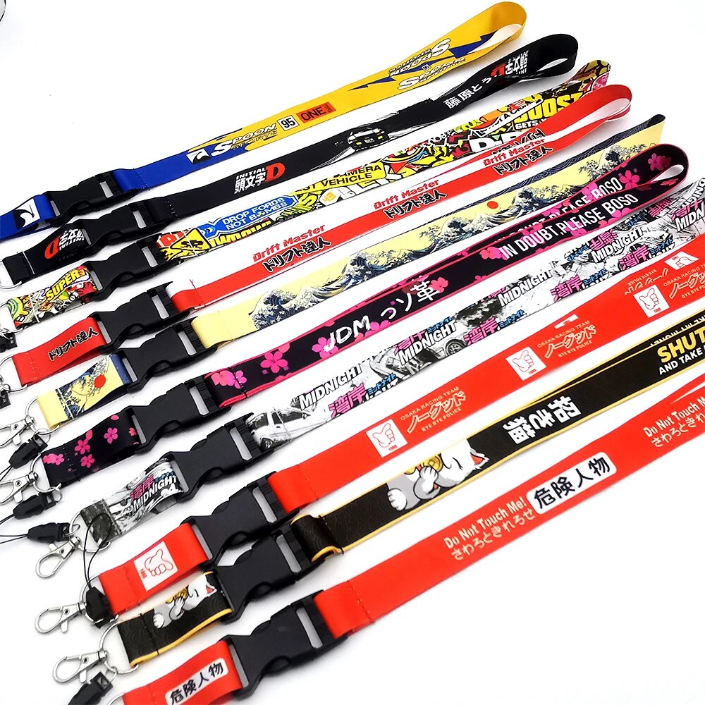 Initial D JDM Style Racing Lanyard Lucky Cat Key Mobile ID Card Hanging ...