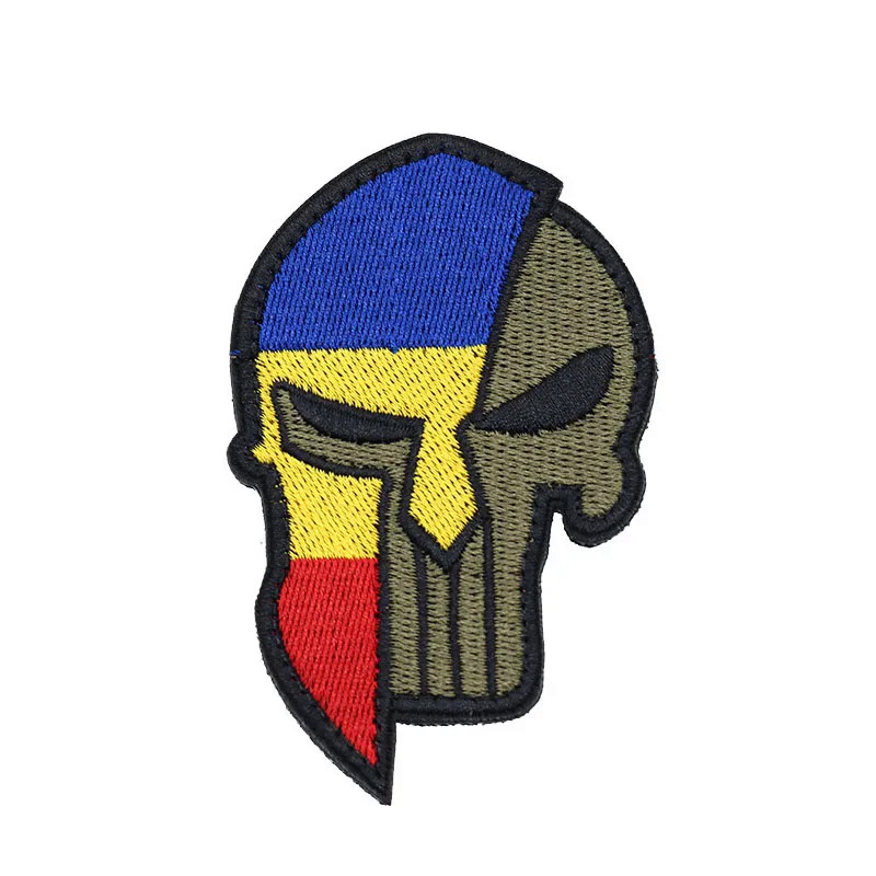 Embroidered Fabric Patch Romanian Flag Punisher Skull Embroidery Patch ...