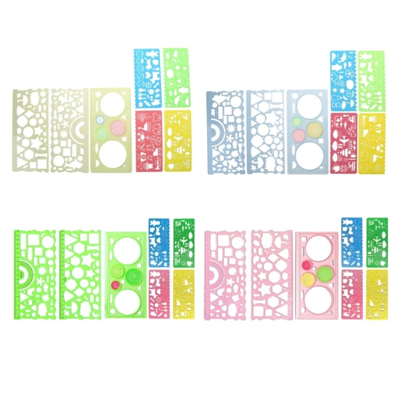 ♜7Pcs Geometric Drawing Template Stencils Drawing Rulers Multi-Function ...
