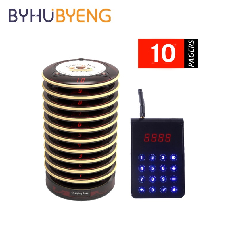 ☞BYHUBYENG 10 Coaster Pager Waterproof Guest Wireless Buzzer System ...