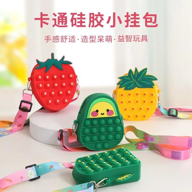 ☈Cute Friut Bag Popite Toys Silicone Bubble Push Crossbody Bag Reliver ...