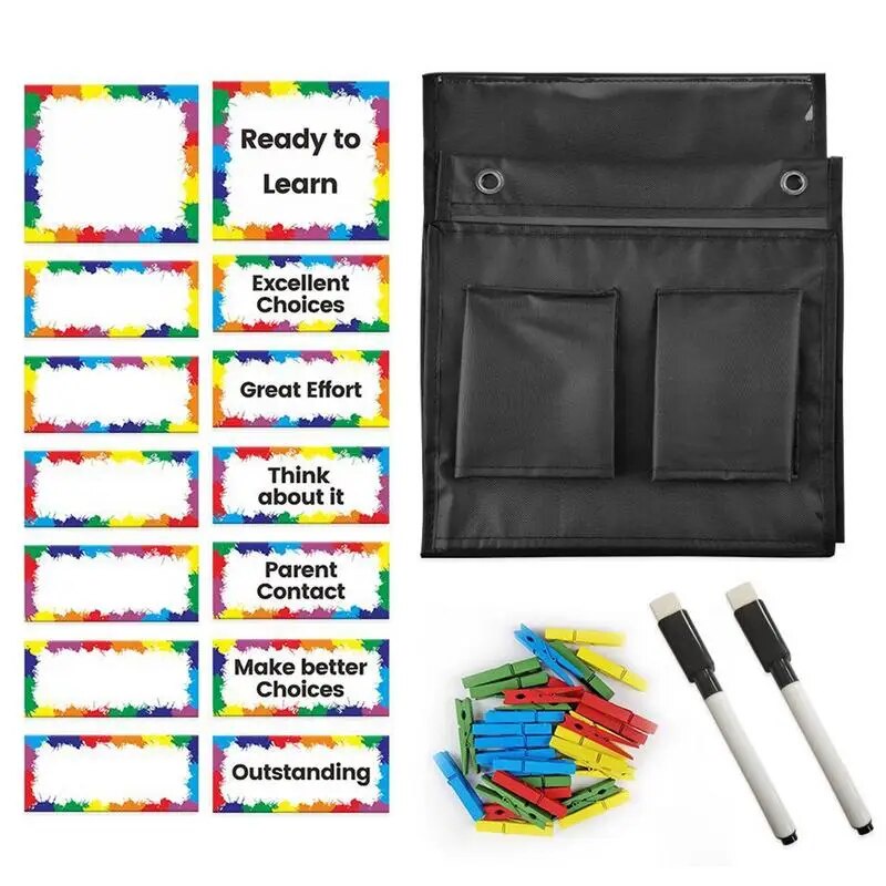 【Kids Behavior Chart Students Reward Pocket Chart For Classroom ...