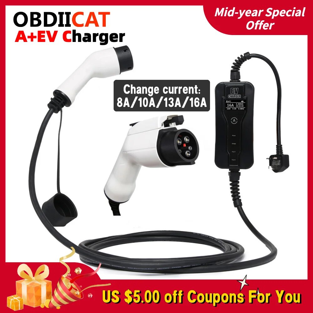 ☍EV Charger Type1 For Electric Car EVSE Type 1 Portable SAE J1772 Car ...