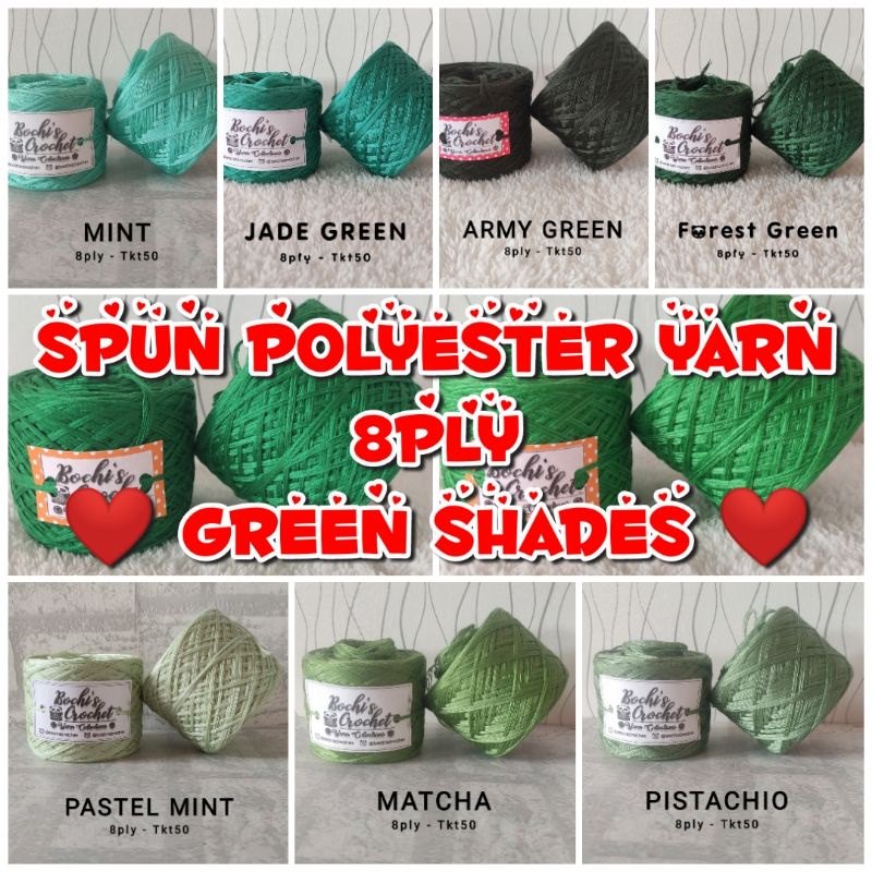 Spun Polyester Yarn - Tkt50 - 8ply - 100g - Green Shades | Shopee ...