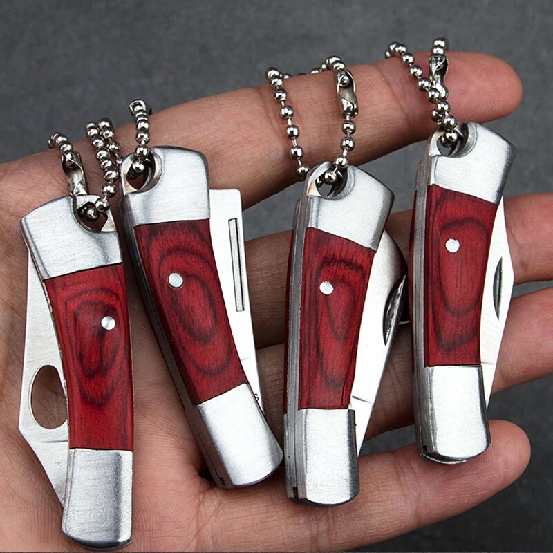 Foldable Keychains sa labas Barbecue Wooden Handle Fruit Keyring Pocket ...