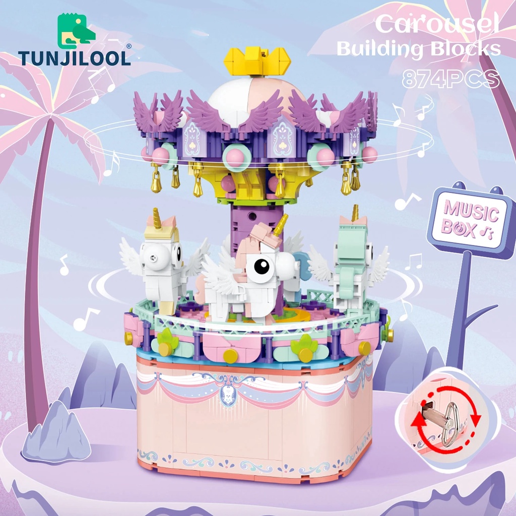 Micro Building Blocks Ferris Wheel Carousel Bricks Rotating Music Box ...