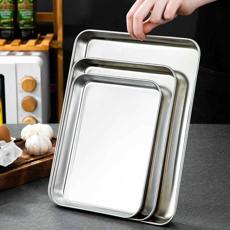 421 Stainless Steel Rectangle Food Tray Steamed Sausage Noodle Storage Pans Fruit Vegetables P