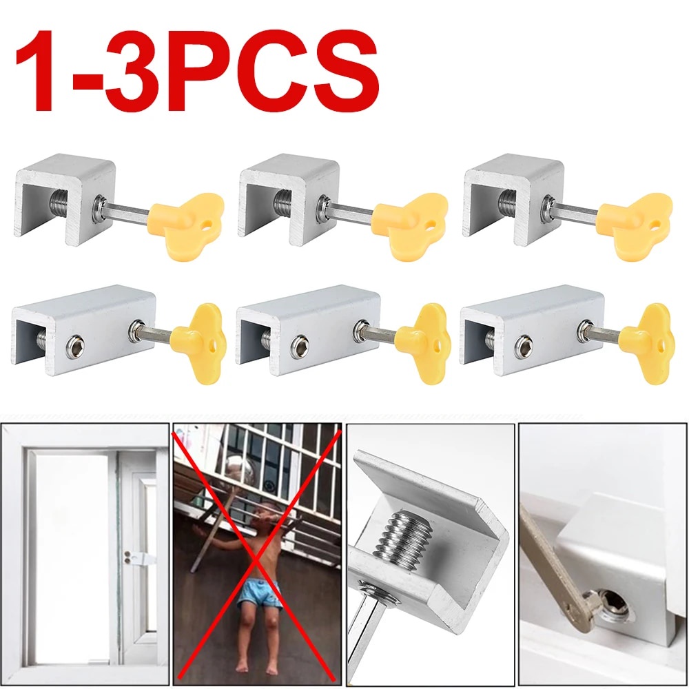1-3PCS Adjustable Sliding Window Safety Lock Stop Aluminum Alloy Door ...