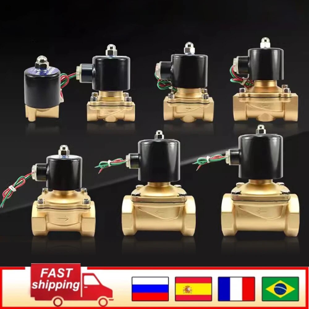 DC 12V 24V 220V AC Normally Closed Brass Electric Solenoid Valve 1/2" 3/4" 1" Pneumatic For ...