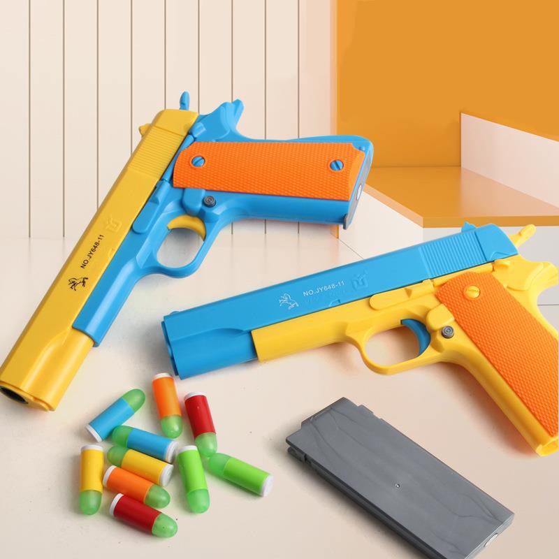 Blaster Cool Toy Gun with 10 Soft Bullets, Ejecting Magazine, Slide ...