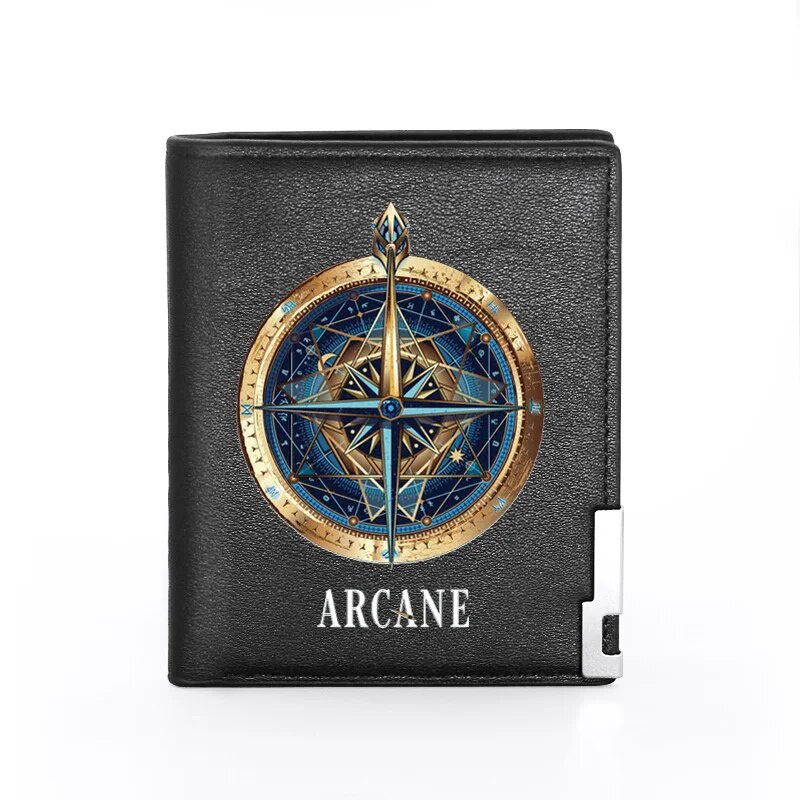 35x Men Wallet Leather Arcane Compass Printing Billfold Slim Credit ...