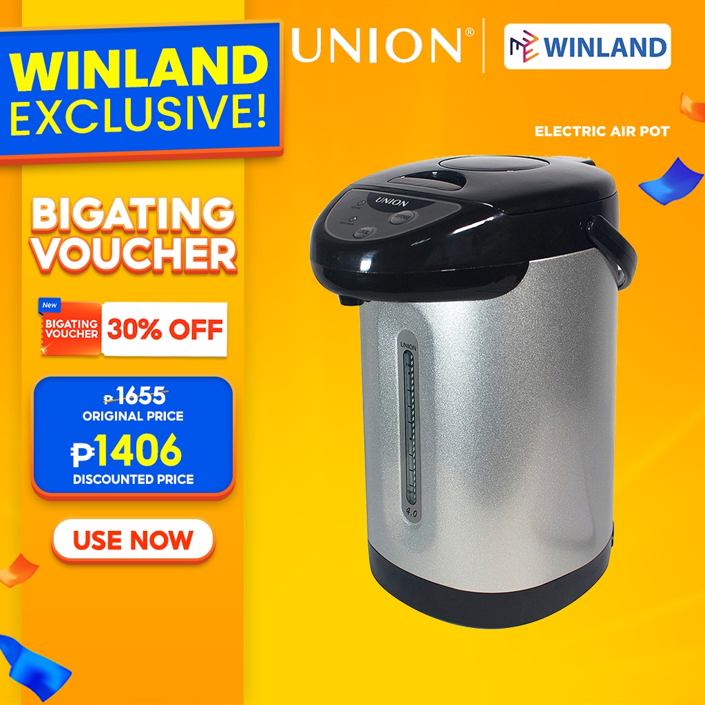 Union by Winland 4.0L Stainless Steel body Electric Airpot Thermos Air ...