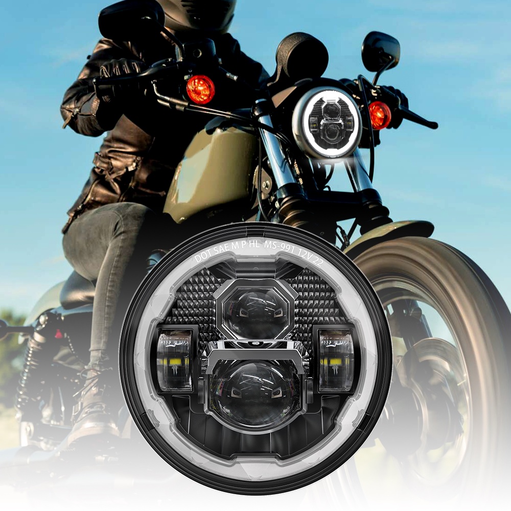 7 Inch Round Motorcycle Head Lamp DOT/E- Mark Approved Assembly LED ...