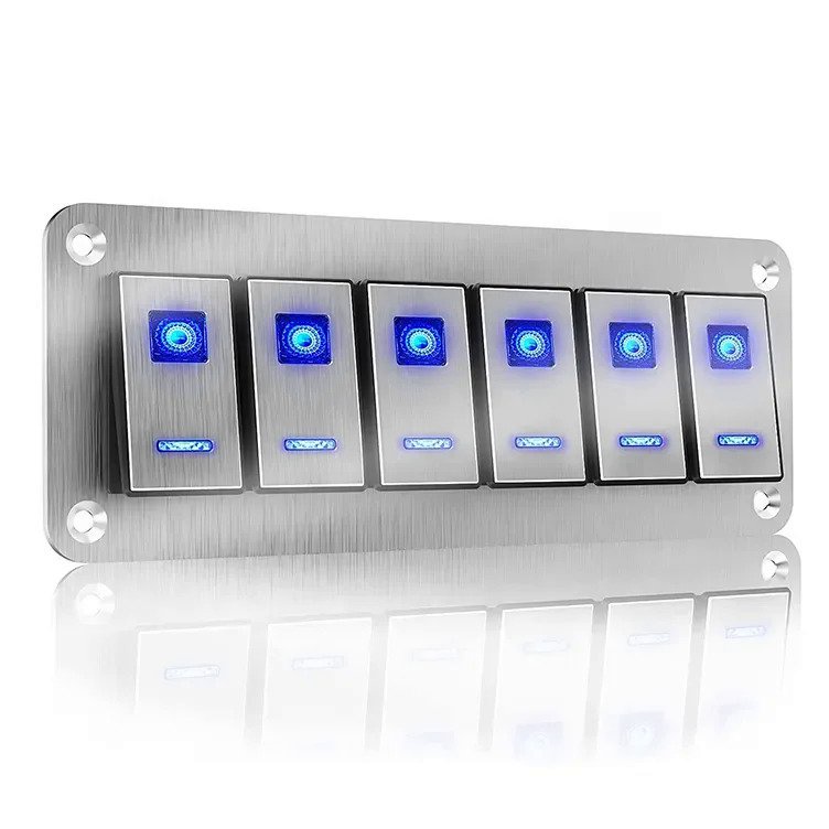 MICTUNING Automotive Car 12V/24V 5Pin On-Off Silver Aluminum Blue LED ...