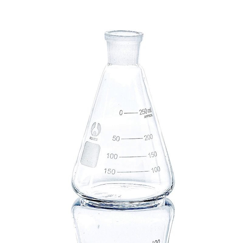 Lab graduated ground stopper glass erlenmeyer conical Flask triangular ...