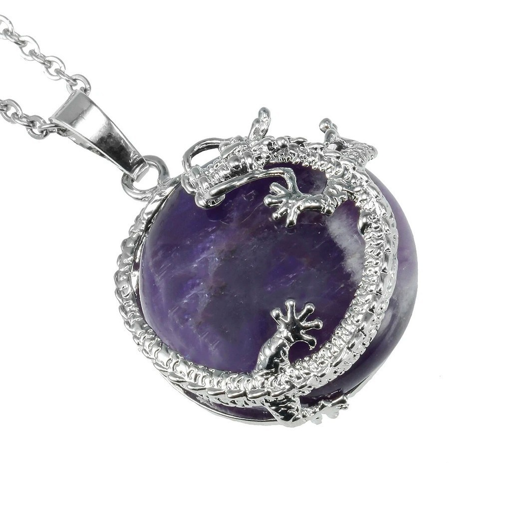SUNYIK 18KGP Sinosaurus Dragon Twine Natural Amethyst Crystal Ball ...