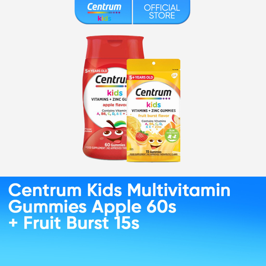 Centrum Kids Multivitamin Gummies Apple 60s & Fruit Burst 15s | Shopee ...