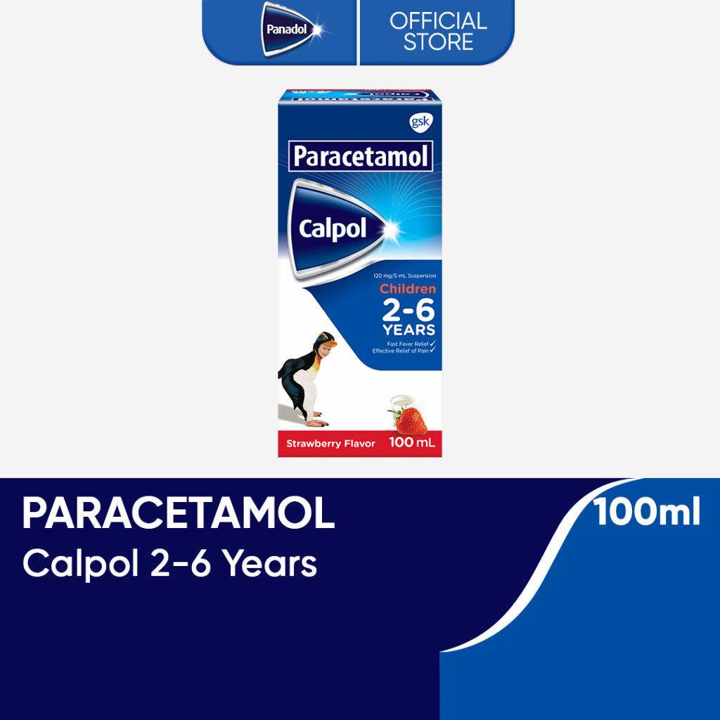 Calpol Strawberry Flavor (2-6 Years Old) Suspension 100ml Paracetamol ...