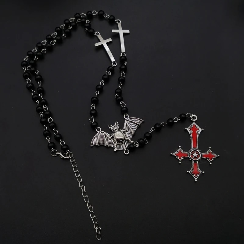 Red Cross Vampire Ankh Rosary Occult Goth Ankh Beads Bat Gothic Vampire ...