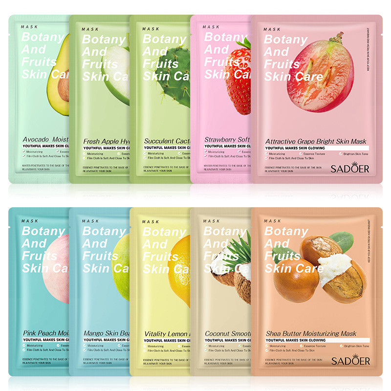 SADOER Blueberry College Facial Masks Aloe Cucumber Peach Plant Fruit Mask Sheets for Skin ...