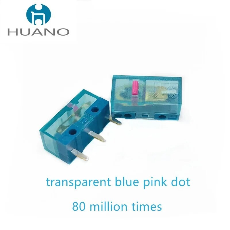 100Pcs New HUANO Mouse Micro Switch Transparent blue shell pink dot 80 ...
