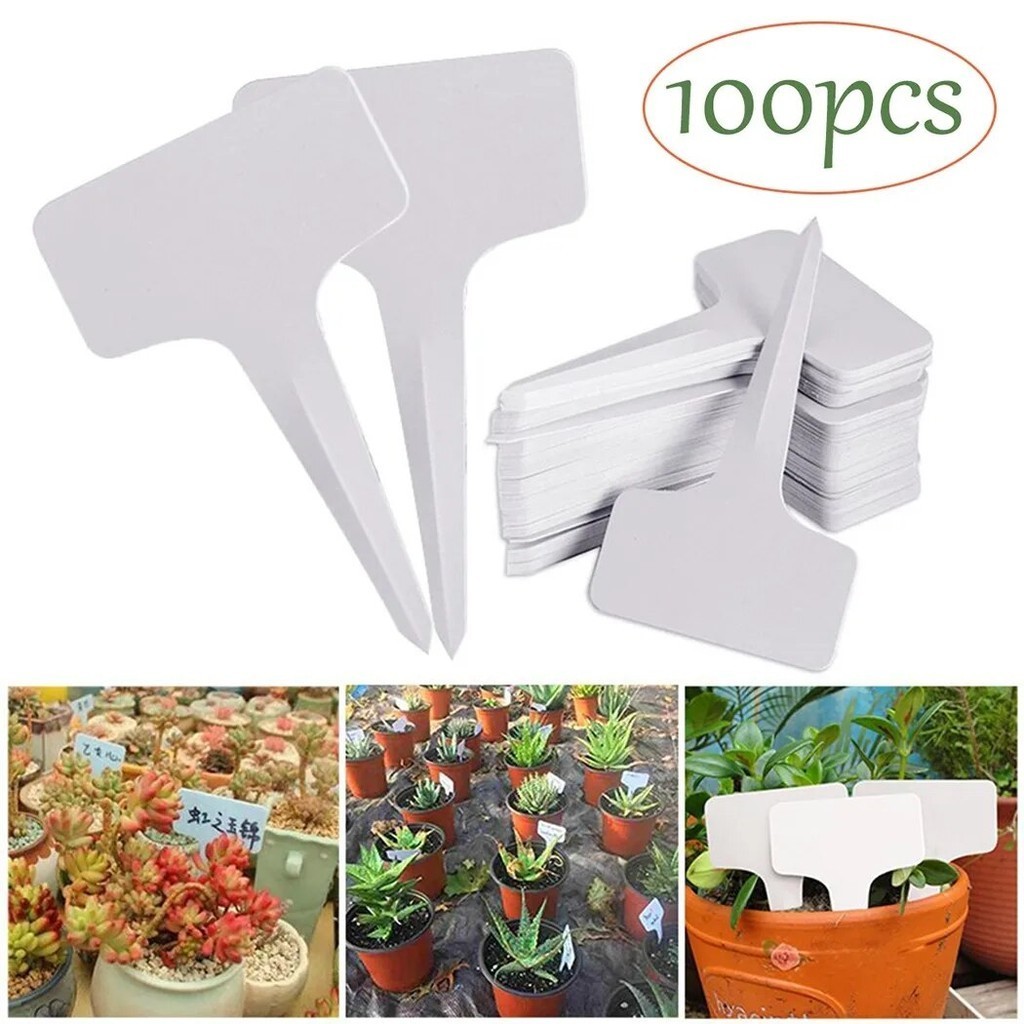 100PCS Garden Labels T Type Plant Label Sign Tag Writing Plate Board ...