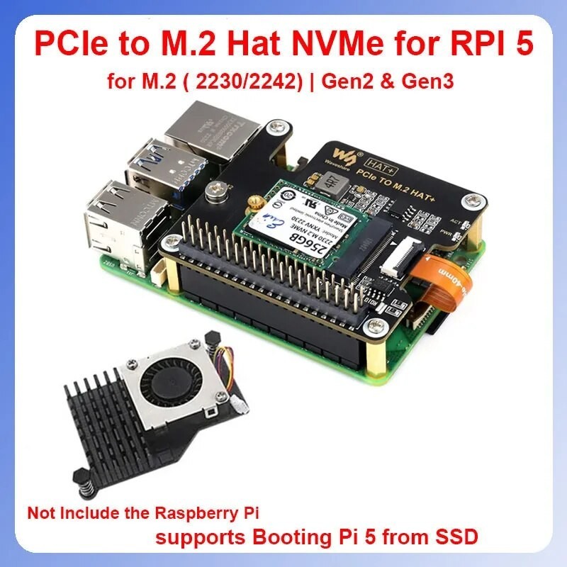 PCIe to M.2 HAT Raspberry Pi 5 NVME High Speed Expansion Board Gen 2 3 ...