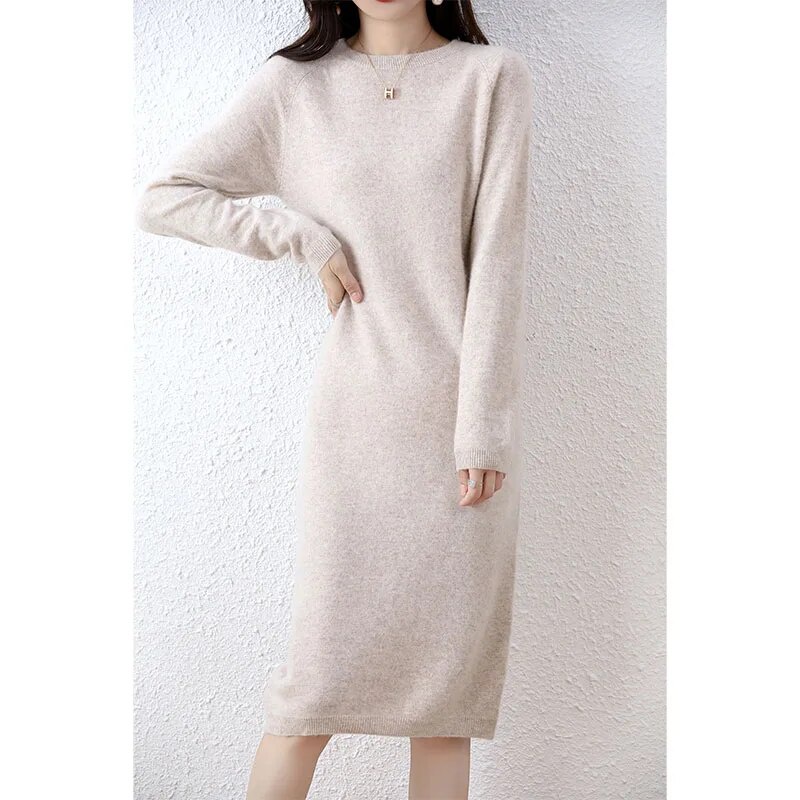 salable product 100 Sweater Sleeve Knitted Wool Autumn Dresses Elegant ...