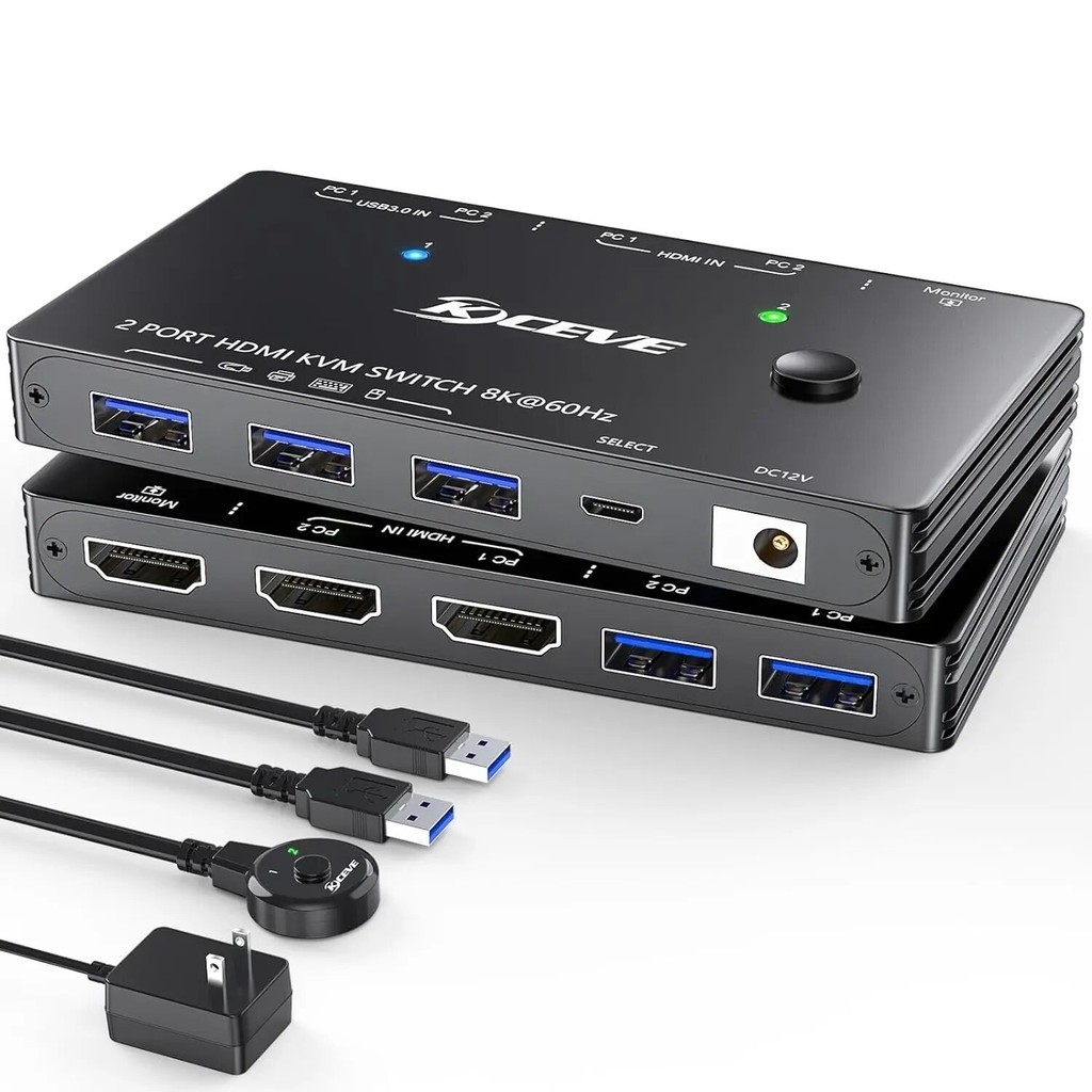 USB 3.0 KVM Switch 8K@60Hz 4K@120Hz with 3 USB3.0 Switcher for 2 ...