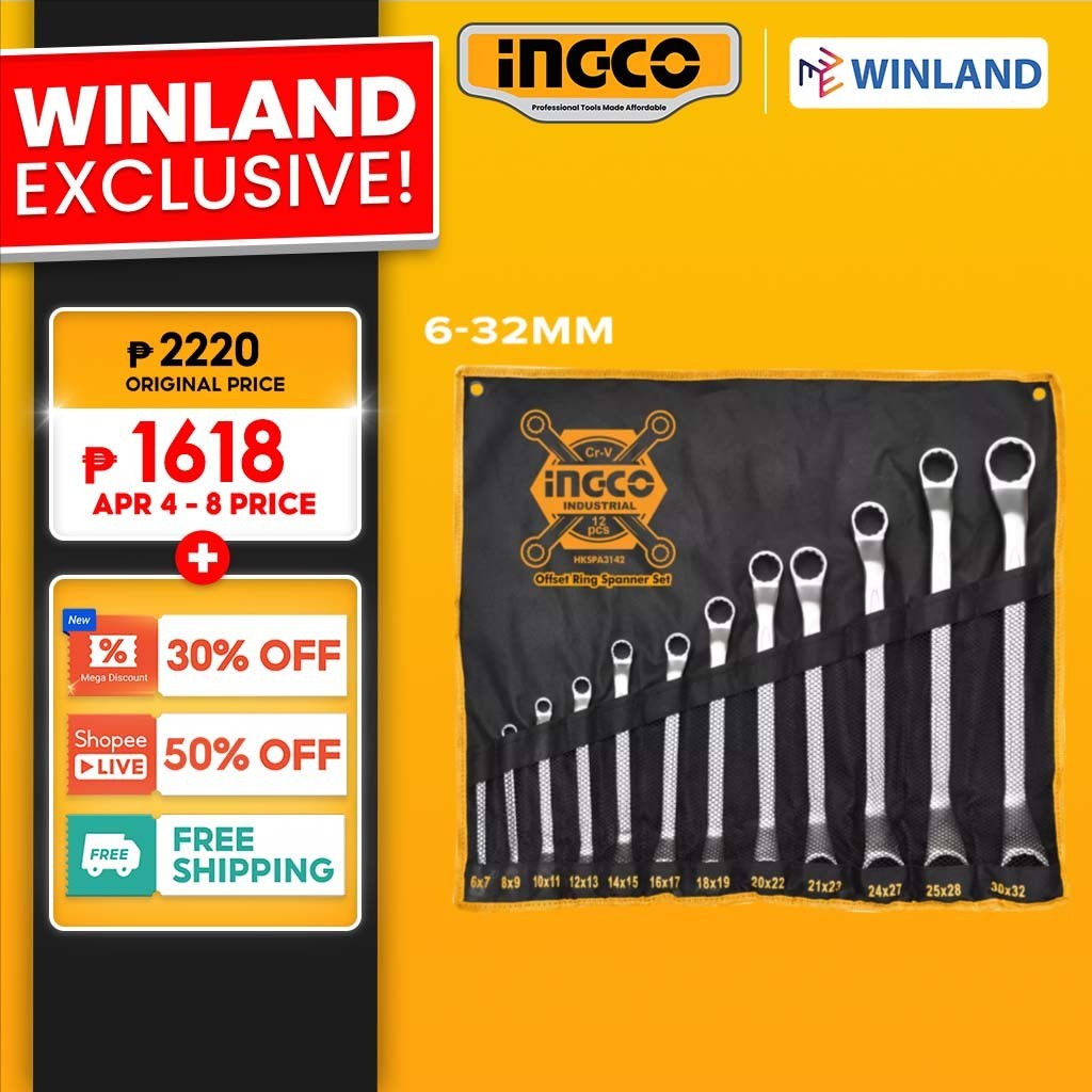 Ingco by Winland Industrial 12pcs Offset Ring Spanner Set 6-32mm HKSPA3142 ING-HT | Shopee ...
