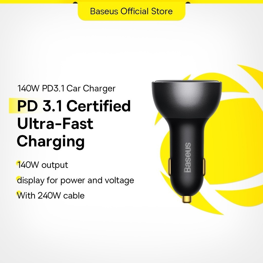 Baseus 140W Car Charger U+C Dual Fast Charger Digital Display For ...