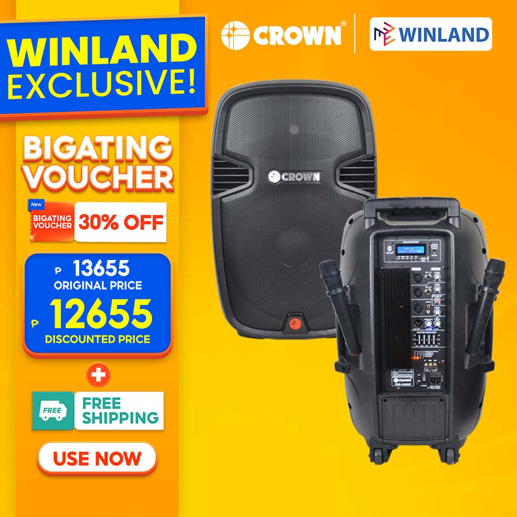 Crown by Winland 1pc 15 Inch 2-Way Powered Portable Sound System 400W ...