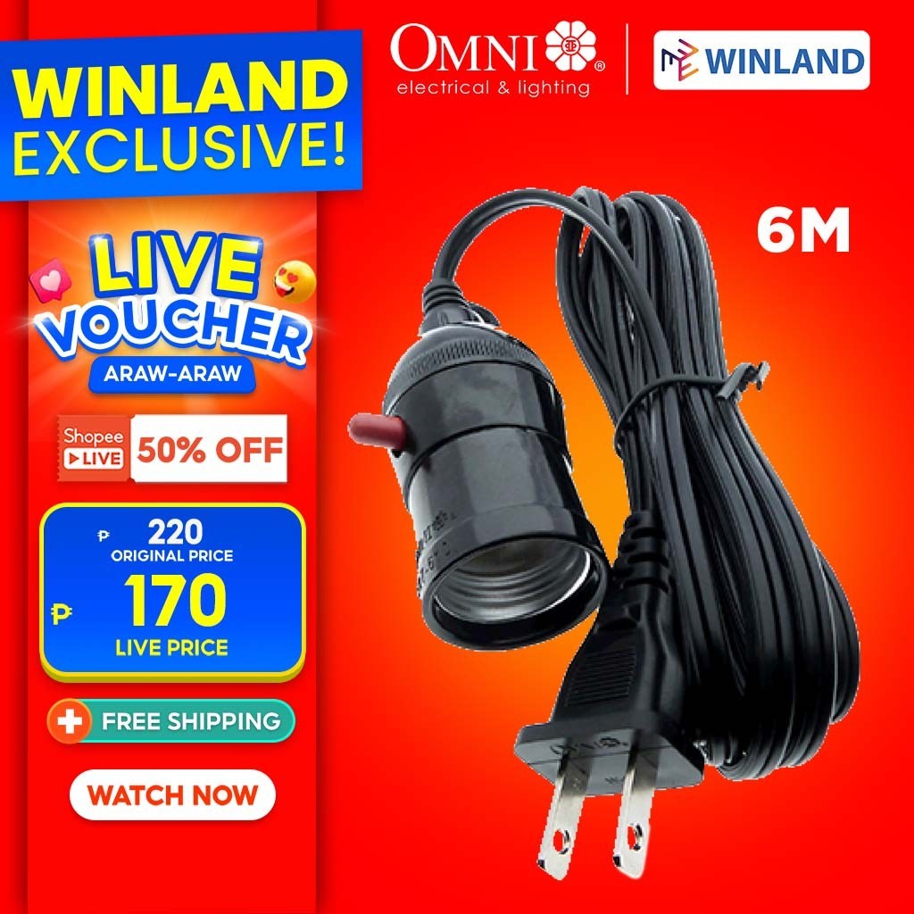 Omni by Winland Push Through Socket Extension Power Cable 6 Meter Wire ...