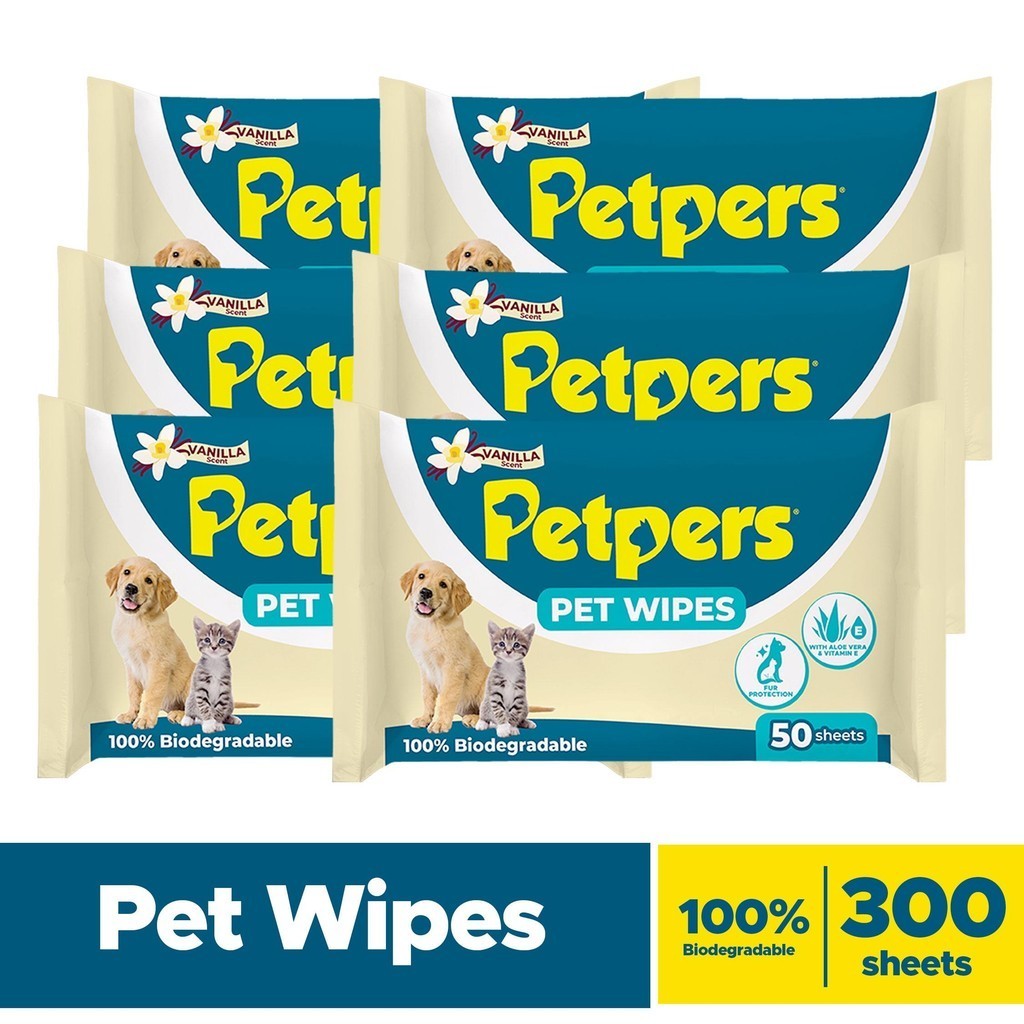 [Bundle of 6] Petpers Pet Wipes Vanilla Scent (50 sheets x 6 packs ...