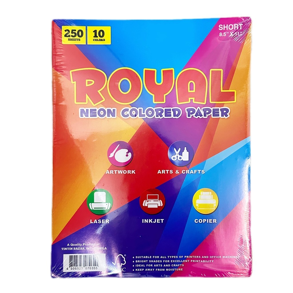 Royal Neon Colored Paper 250 Sheets Short Size 8.5" x 11" inch Assorted ...