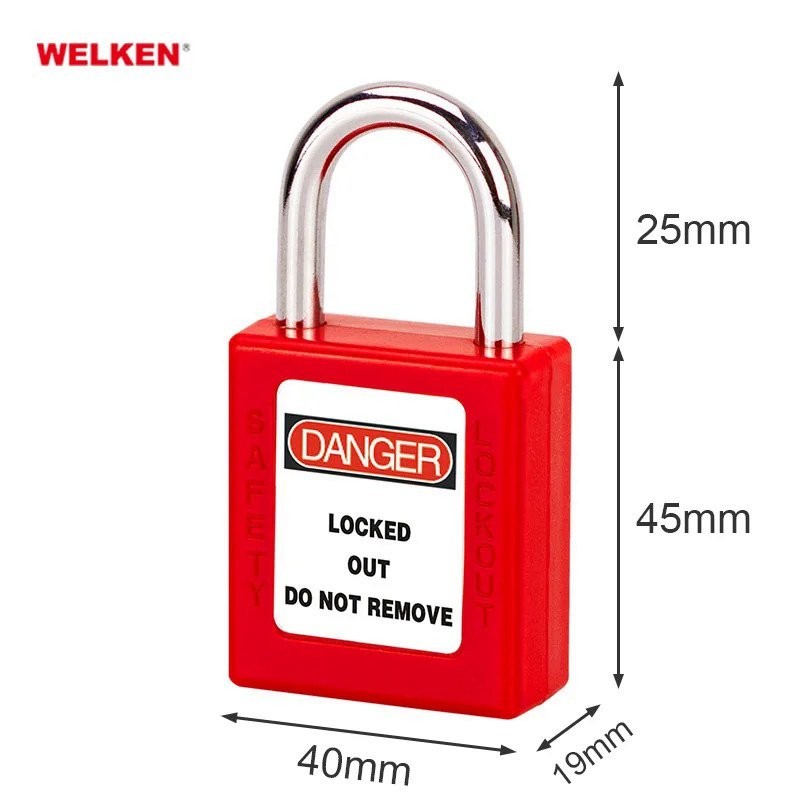 Red color safety padlock lockout tagout with steel shackle 25mm ...