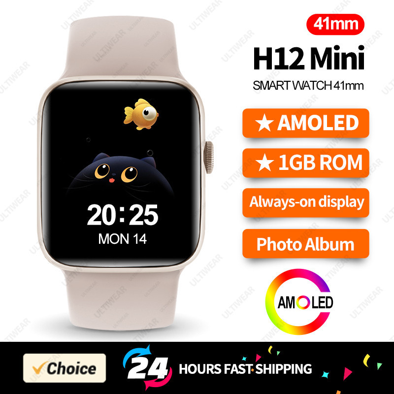 H12 Mini AMOLED Smart Watch 41mm Always on Display Smartwatch Men Women ...