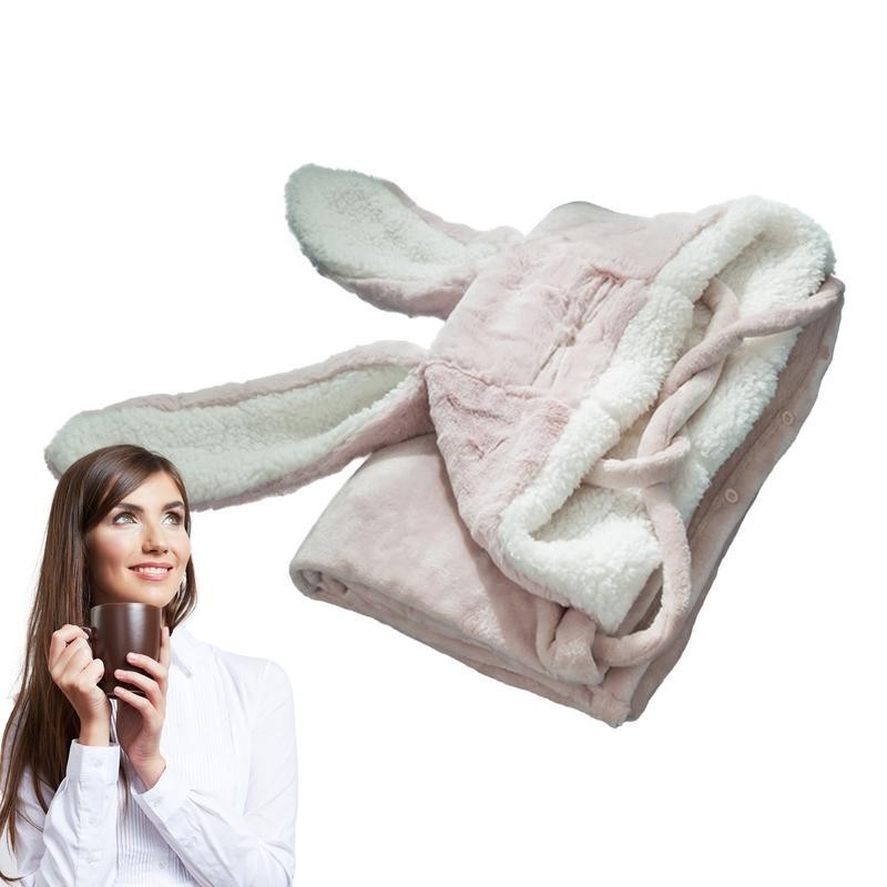 ♡Warm Wearable Hoodie Blanket Wearable Bunny Ear Blanket Comfortable ...