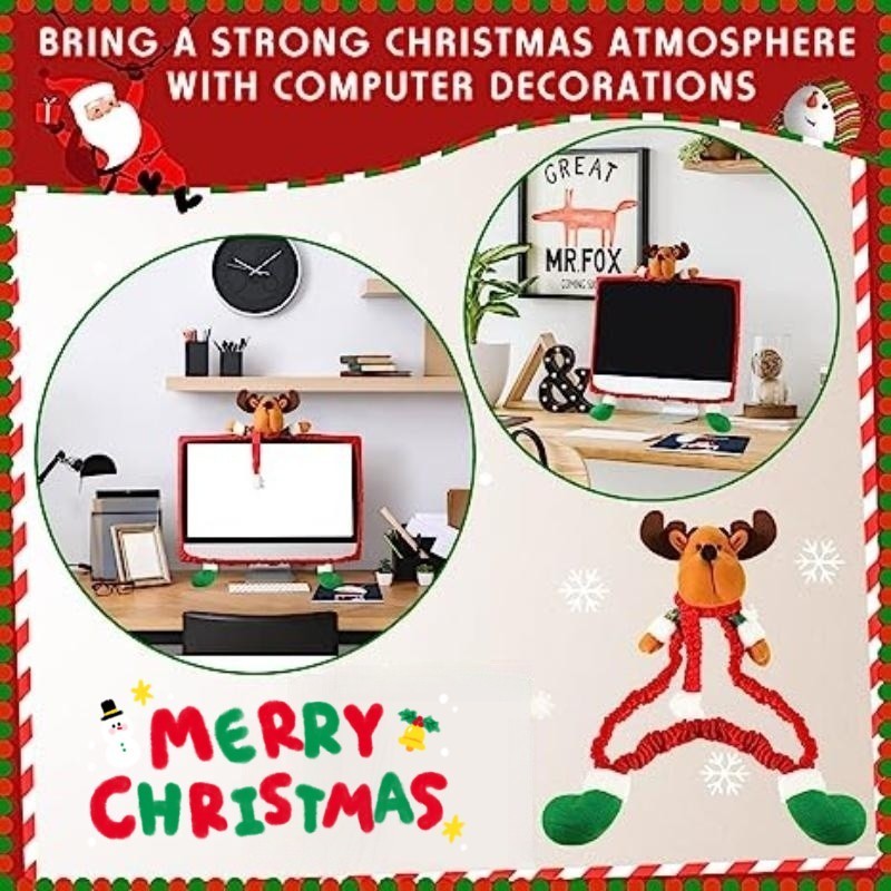 ♦Christmas Computer Monitor Cover Xmas Decorations Elk Computer Monitor ...